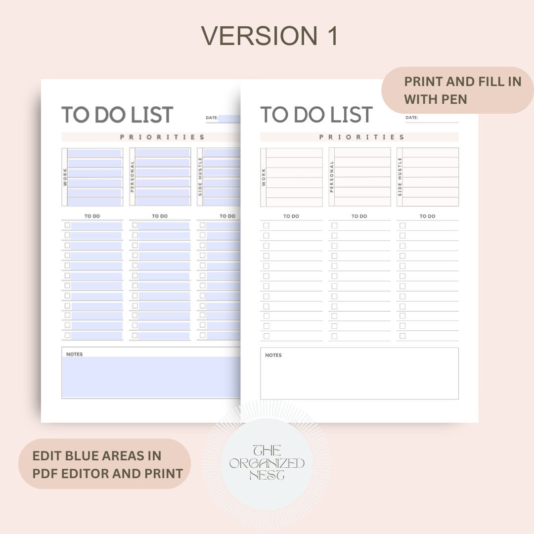 Printable to Do List Bundle Fillable PDF A4 A3 and Letter - Etsy