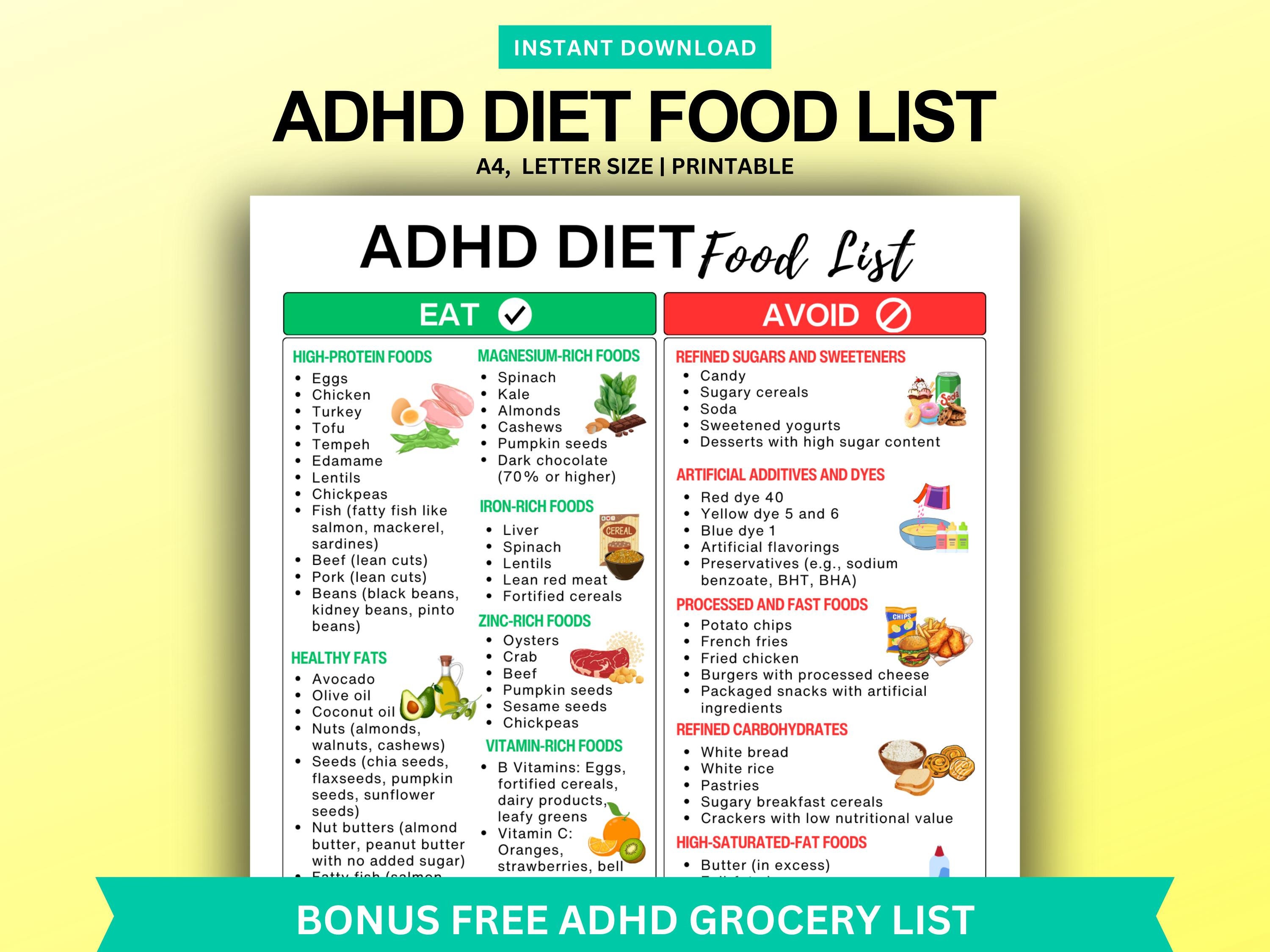 ADHD Diet Food List, ADHD Diet Plan, ADHD Grocery List, Mind Diet Food ...