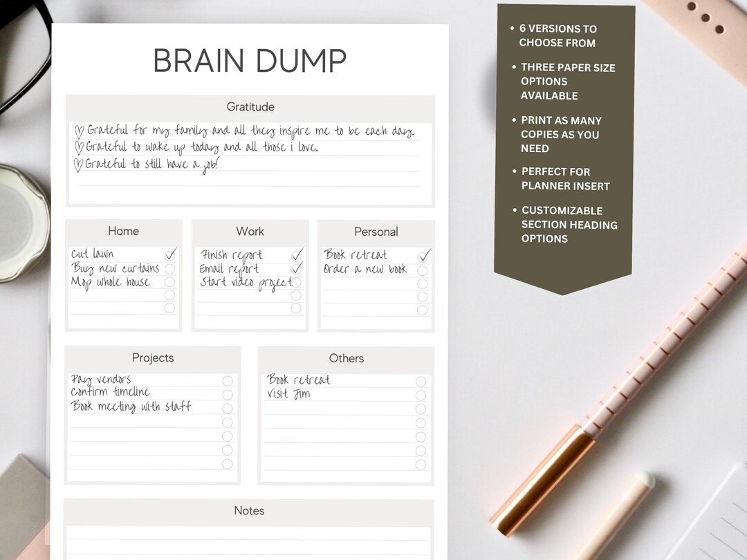 Brain Dump Printable: Thought Organizer Journal (A5, A4, Letter Sizes ...