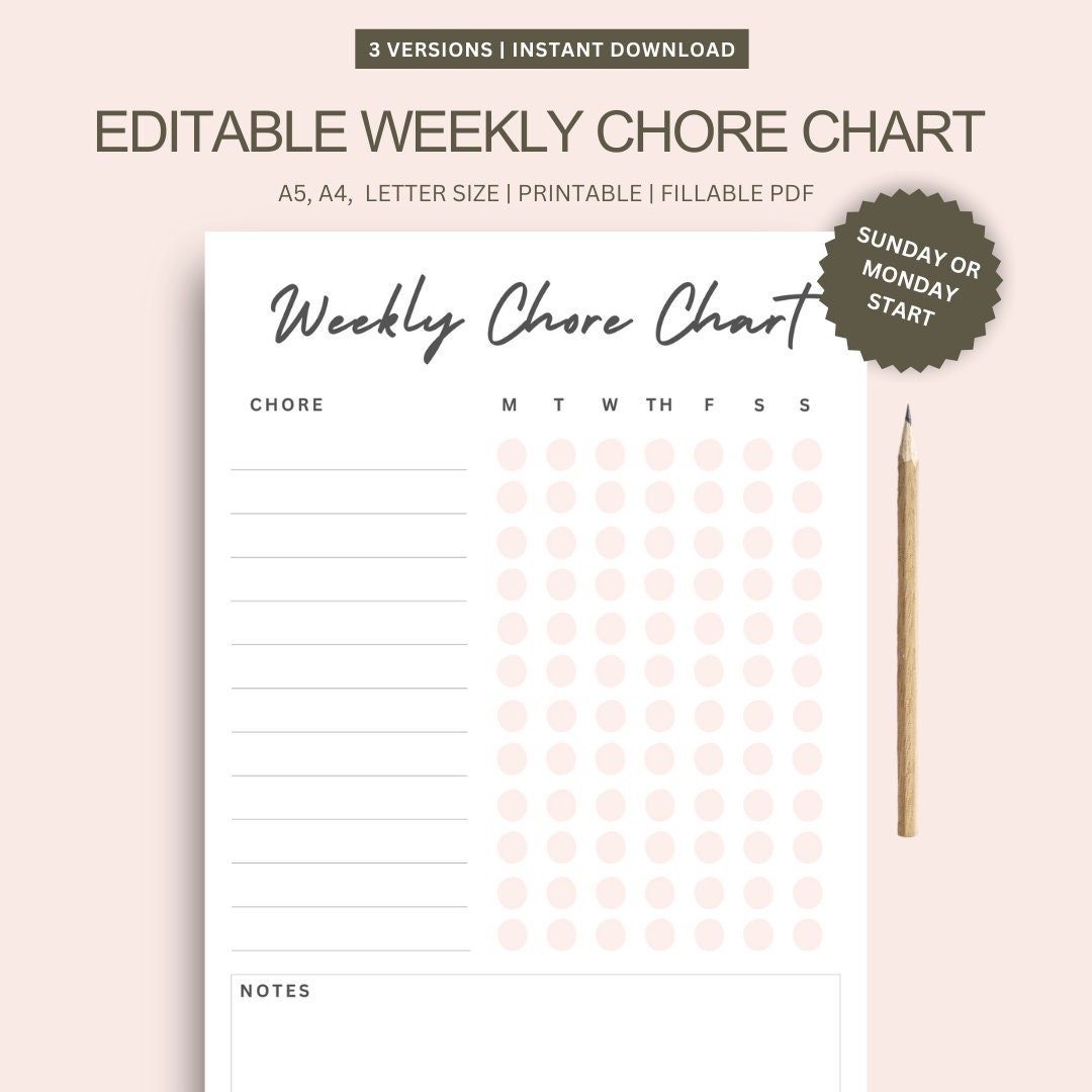 Weekly Chore Chart, Cleaning Checklist, Cleaning Schedule, Weekly House ...