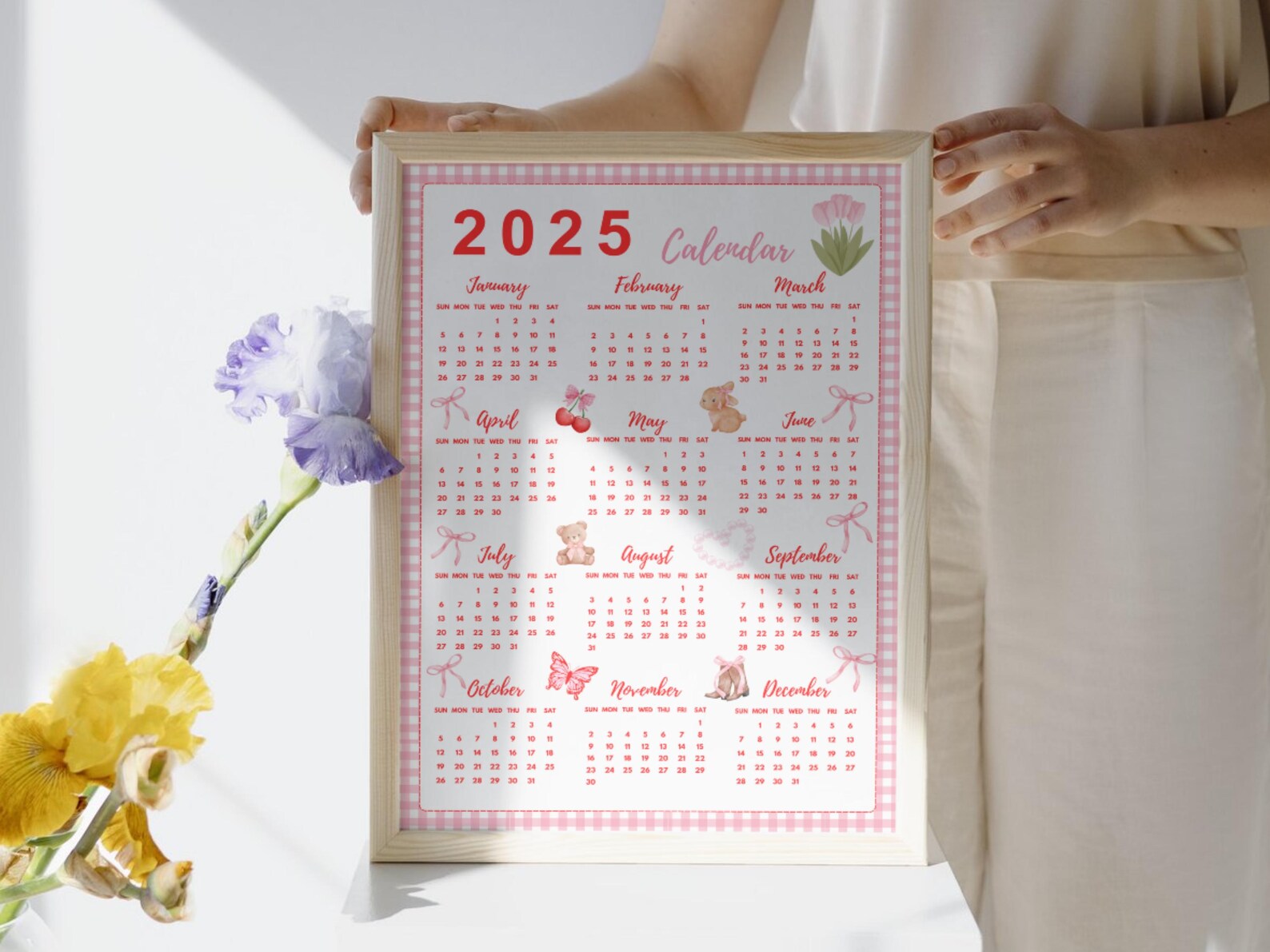 2025 Printable Calendar, Coquette 2025 Calendar, Pink Bow Calendar ...