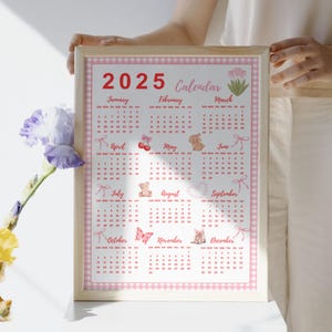 2025 Printable Calendar, Coquette 2025 Calendar, Pink Bow Calendar ...