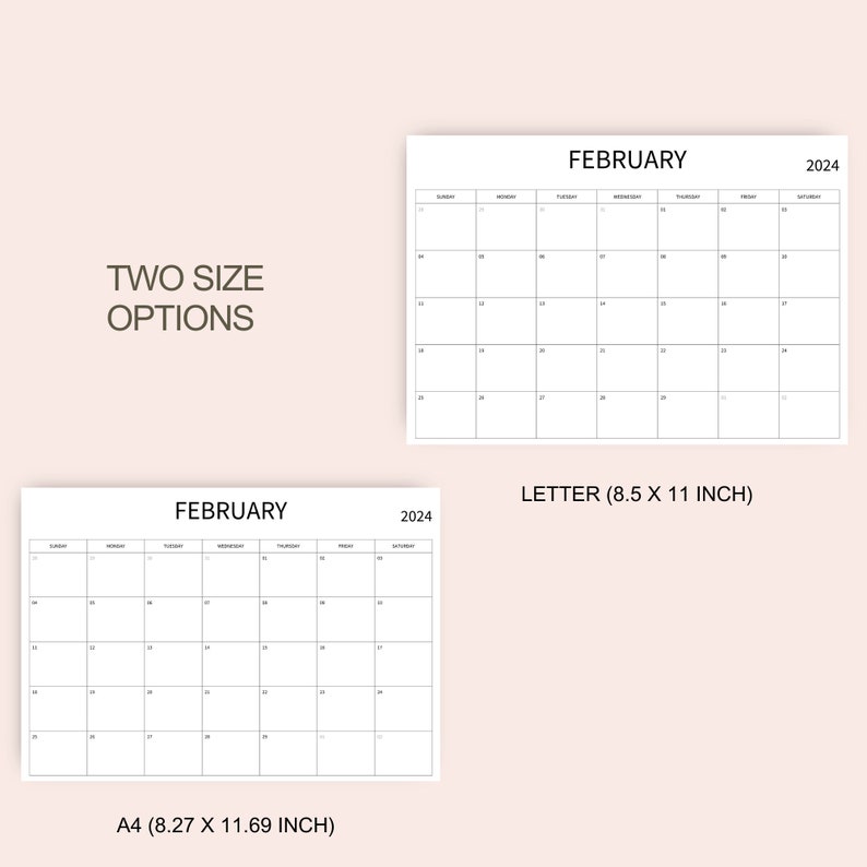 2024 Monthly Calendar Landscape, Printable Calendar Template ...