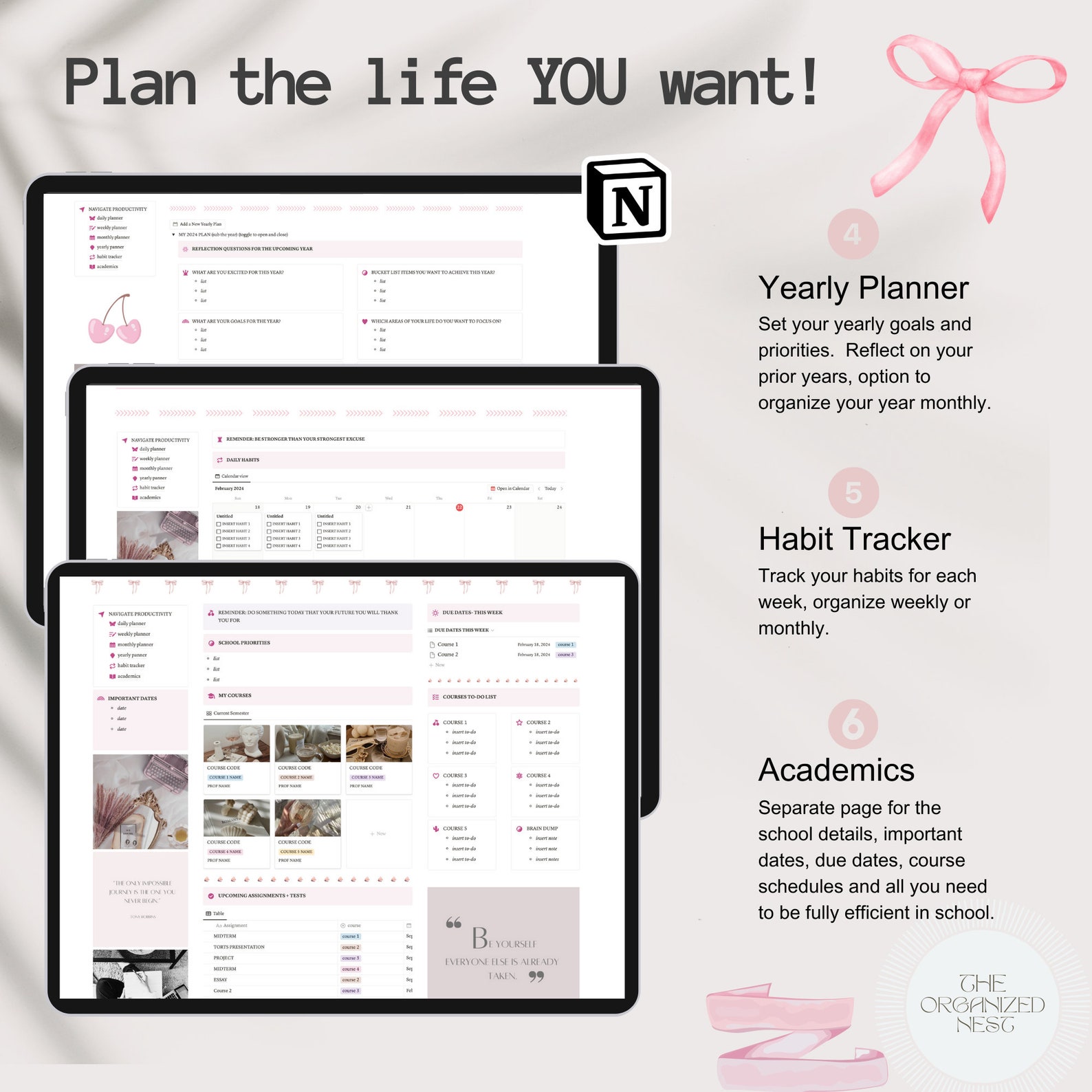 Notion Template, Coquette Notion Planner,that Girl Notion Planner ...