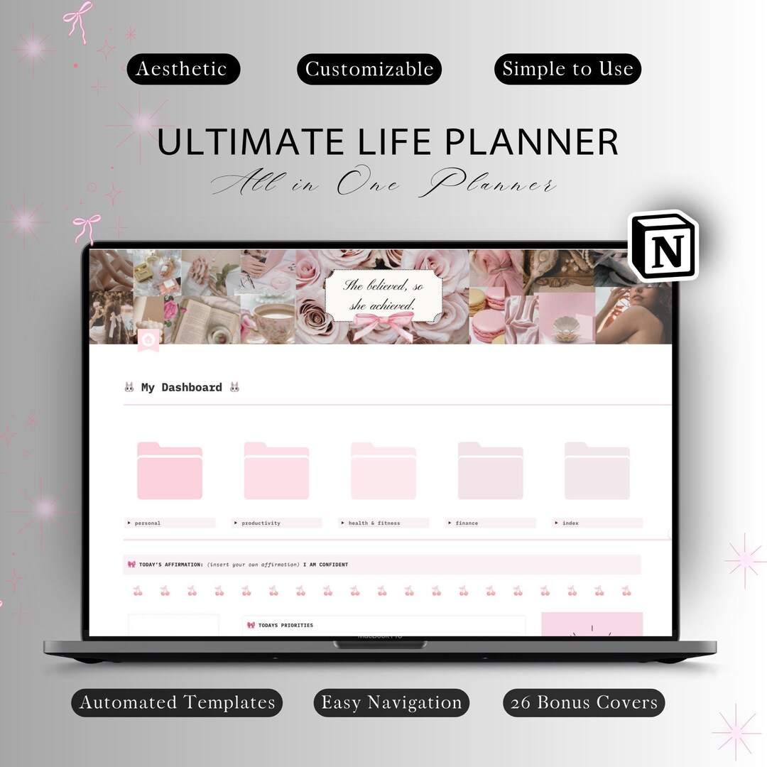 Notion Template, Coquette Notion Planner, Notion Life Planner, That ...