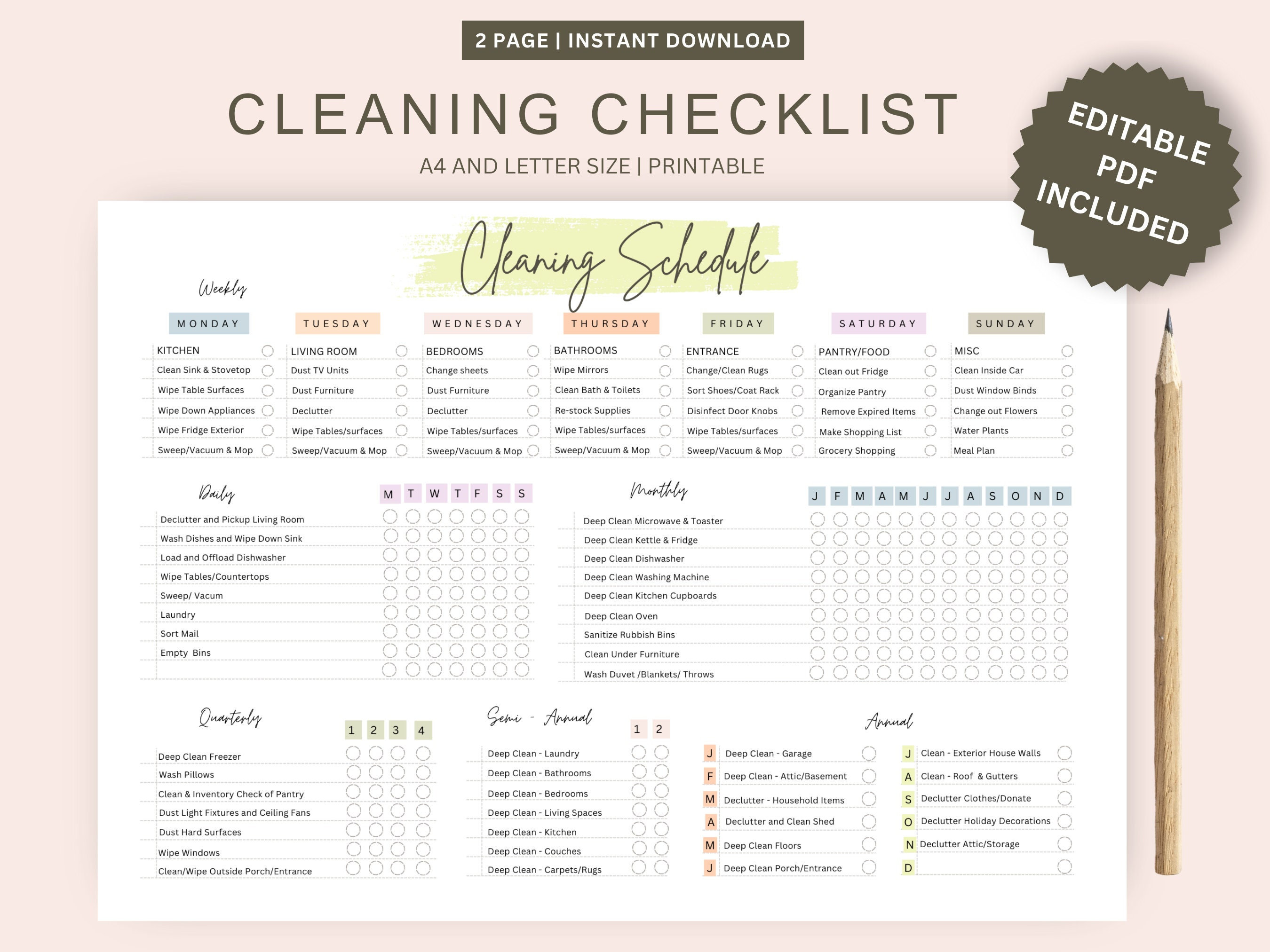 EDITABLE Cleaning Planner, Cleaning Checklist, Cleaning Schedule ...