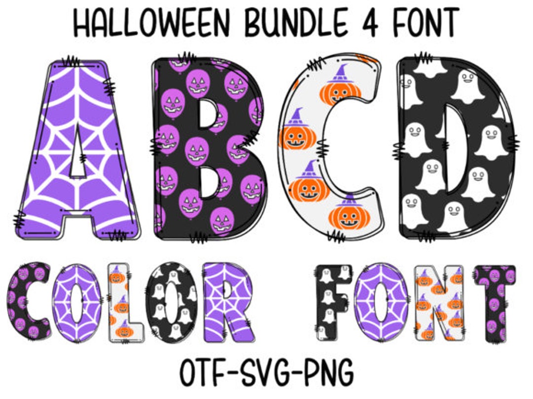 Halloween Doodle Font Alphabet Letters Sublimation Spooky - Etsy