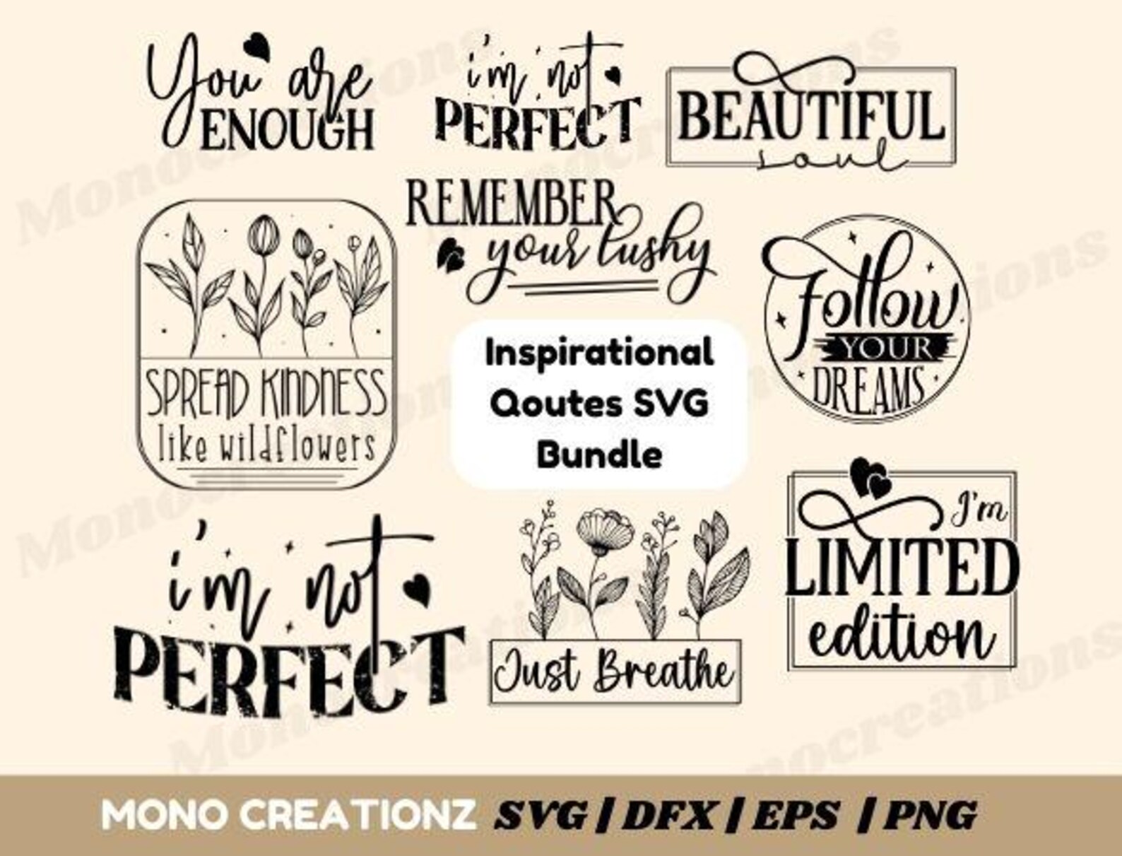 Boho Inspirational Quotes SVG Bundle: Cricut, Silhouette (digital ...