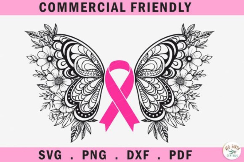 Breast Cancer Butterfly Ribbon SVG: Pink Awareness Graphic (digital ...