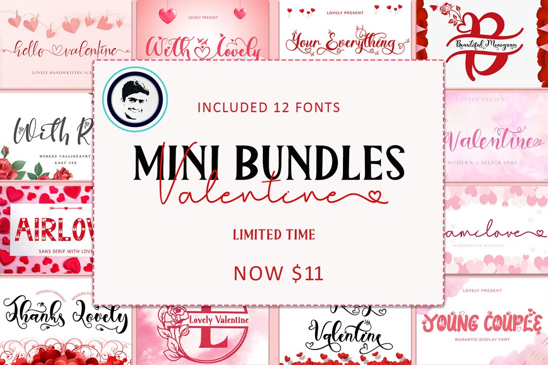 Valentine Day MINI FONT Bundle Happy Fonts Love Valentine Day SVG Files ...