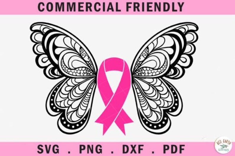 Breast Cancer Butterfly Ribbon SVG: Pink Awareness Graphic (digital ...
