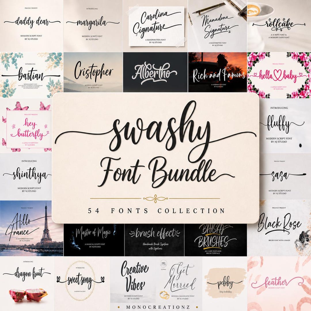 Swashy Script Font Bundle 54 Fonts Calligraphy Font Bundle Wedding Font ...