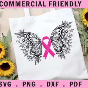 Breast Cancer Butterfly Ribbon SVG: Pink Awareness Graphic (digital ...
