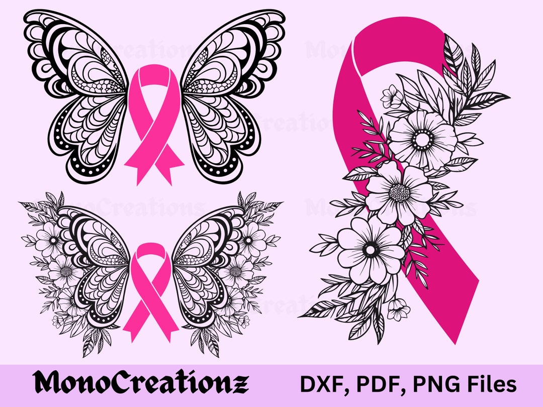 Breast Cancer Butterfly Ribbon SVG: Pink Awareness Graphic (digital ...