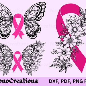 Breast Cancer Butterfly Ribbon SVG: Pink Awareness Graphic (digital ...