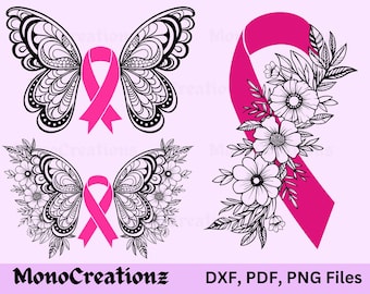 Breast Cancer Butterfly Ribbon SVG: Pink Awareness Graphic (digital ...