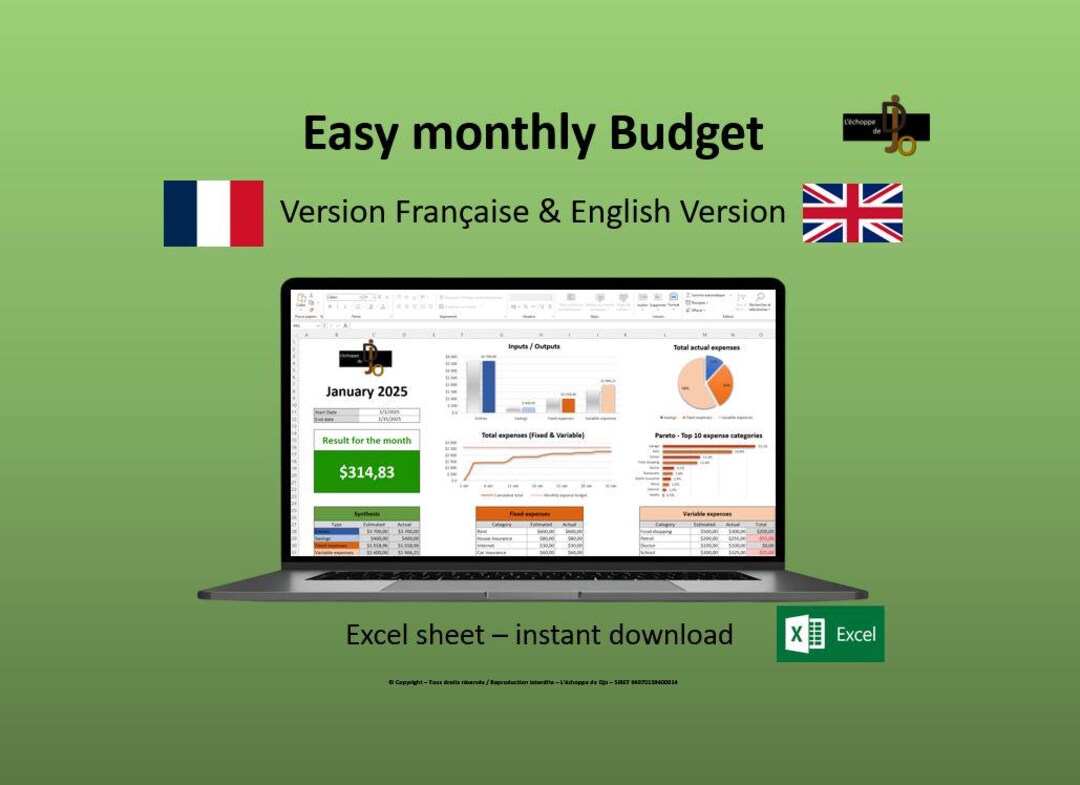 Excel Easy Monthly Budget | French | Easy to Use || Excel Easy Monthly ...