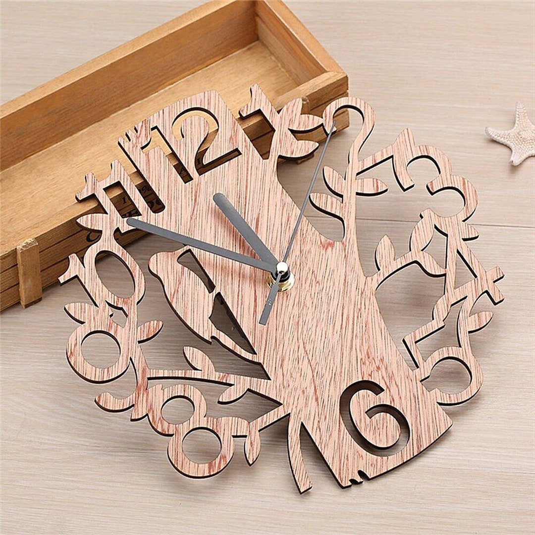 BIRD BRANCH CLOCK: Wood Cut Clock, Custom Cnc-made, High-quality ...