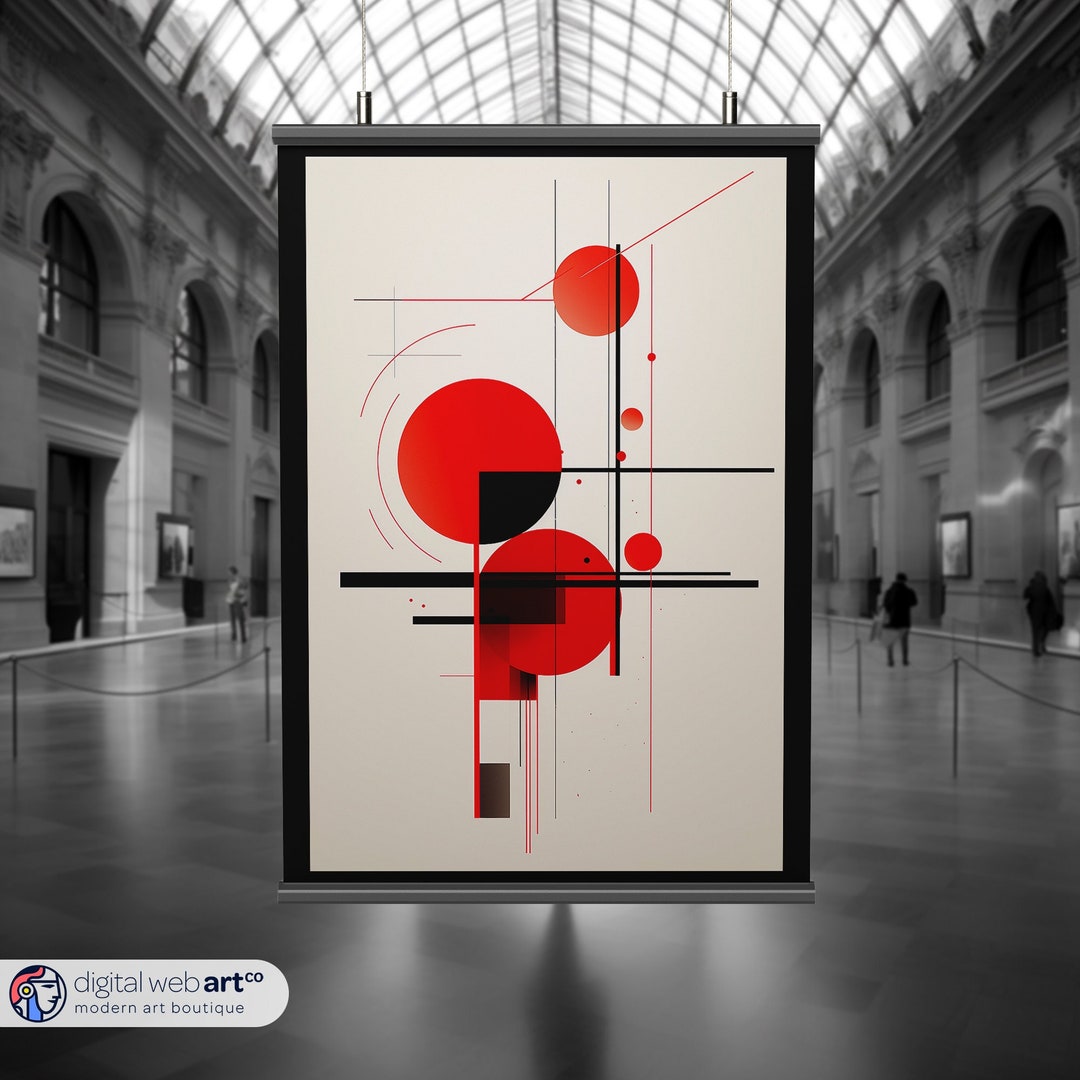 Red Bauhaus Modern Art Poster, Minimalist Art Poster, Mid Century ...