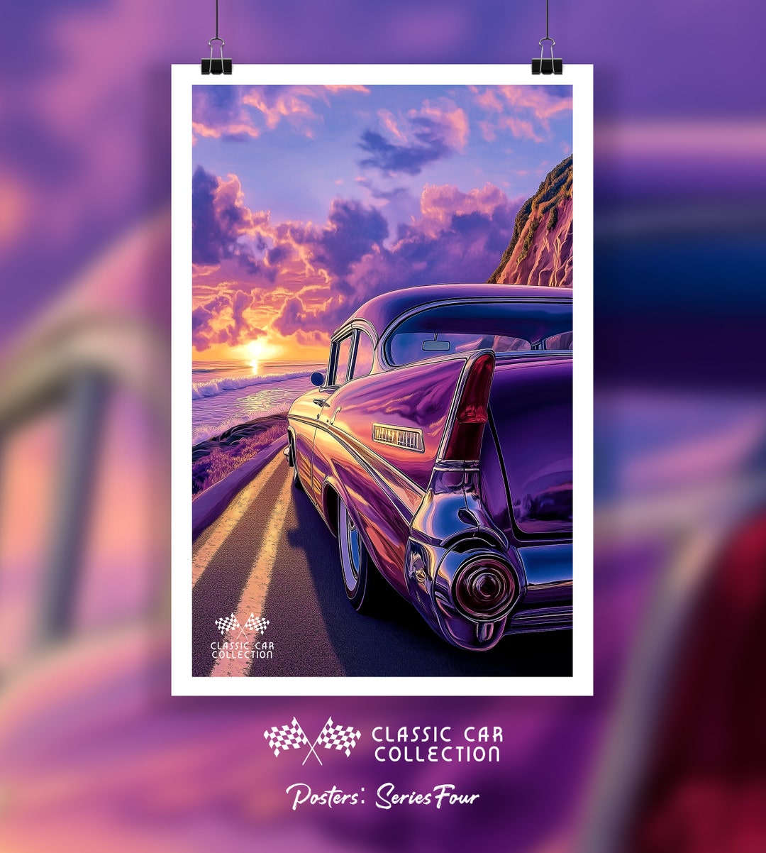 Classic Car Wall Art Vintage Hot Rod Poster Retro Garage Decor Man Cave ...