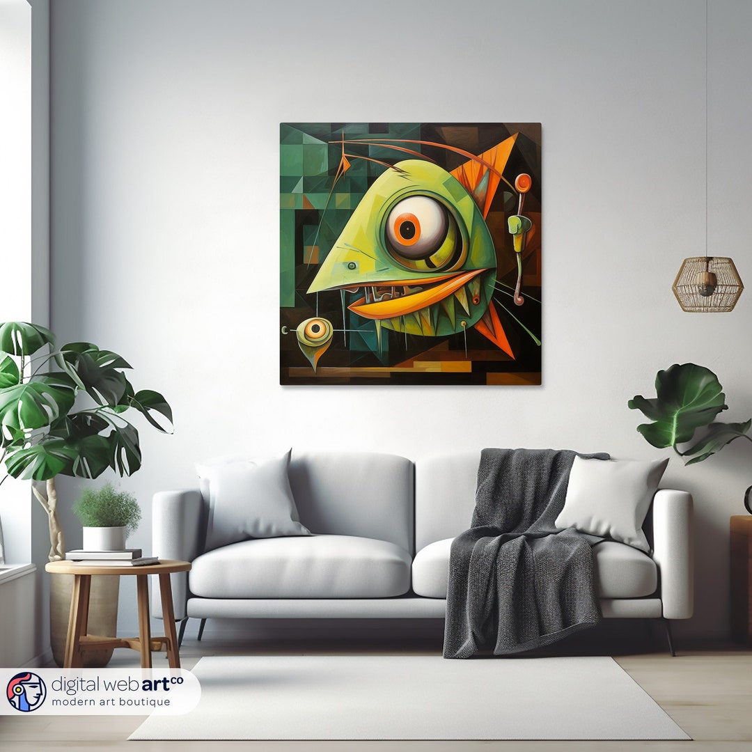 Angler Fish #12 Green Dada Style Angler Fish Artwork, Modern Fish ...