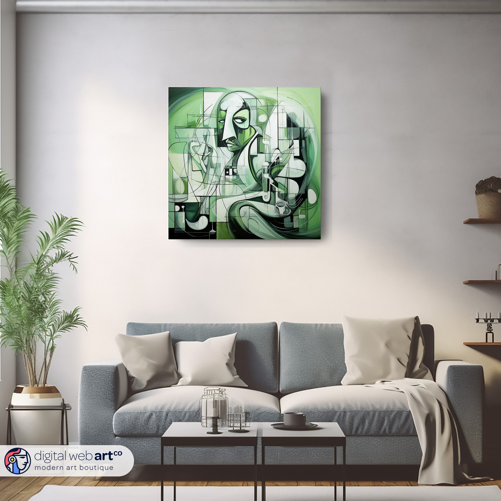 Green Modern Art, Abstract Art Gift, Modern Art Gift, Cubist Artwork ...