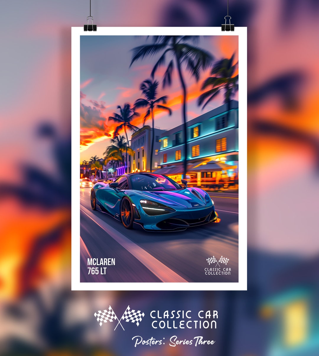 Blue Mclaren 765 LT Car Poster - Classic Car Collection, Car Lover Art ...