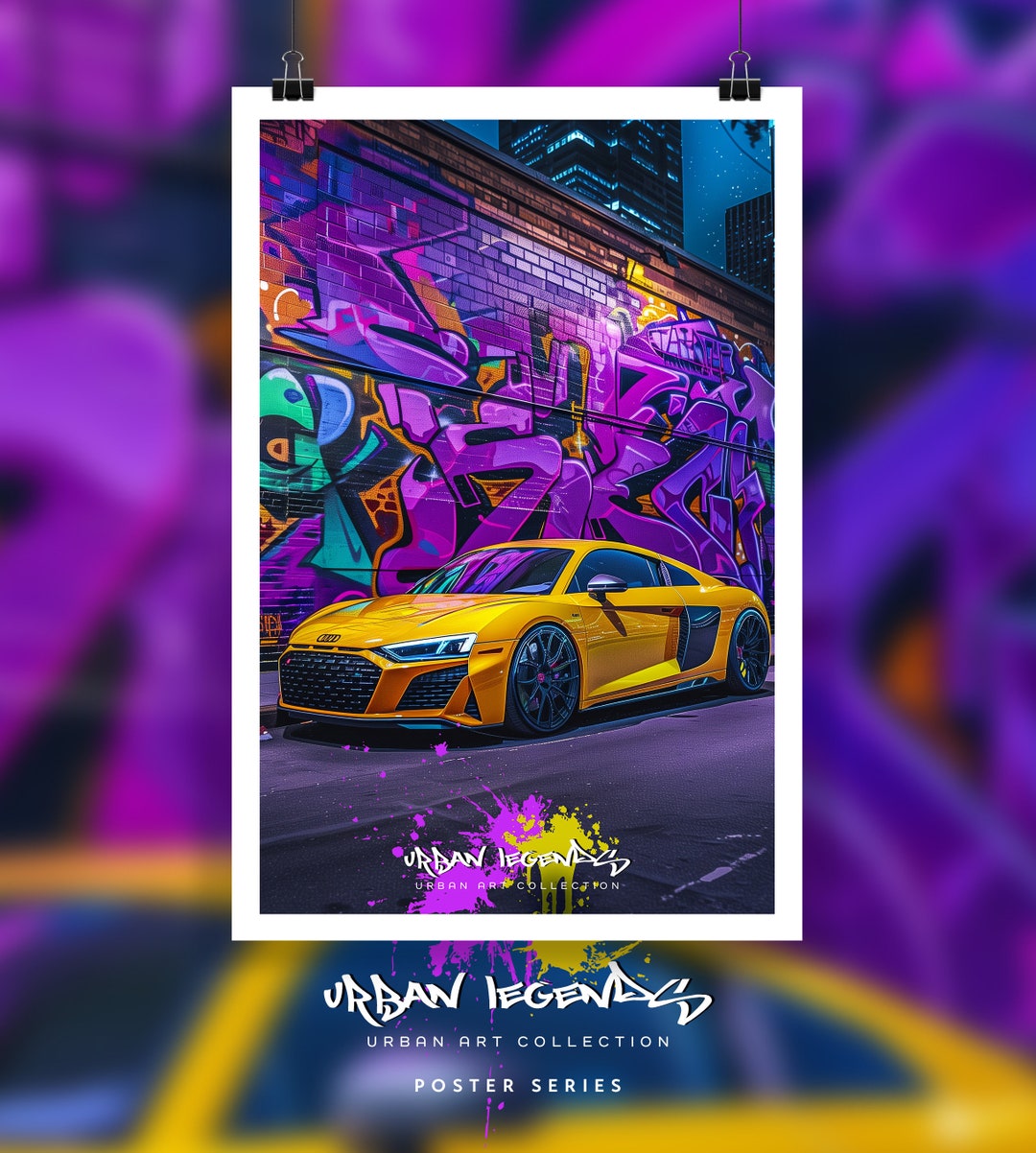 Yellow Audi R8 GT in NYC Graffiti Art Poster - Auto Art, Graffiti ...