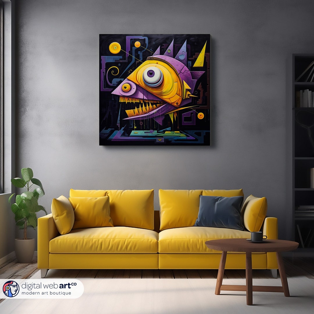 Angler Fish #4 Purple and Yellow Dada Style Angler Fish Artwork, Modern ...