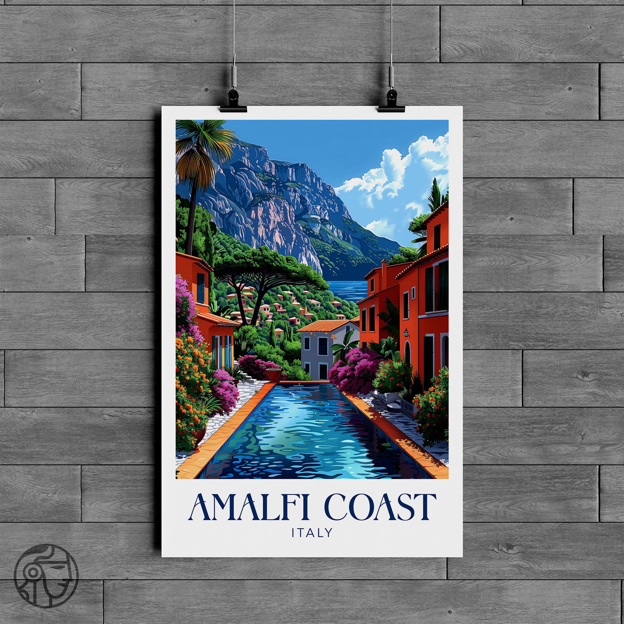 Amalfi Coast Italy Travel Poster Print, Colorful Mediterranean Villa ...