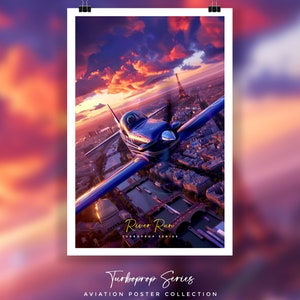 Single-engine Plane Poster: River Run - Blue Stunt Plane Over Paris ...