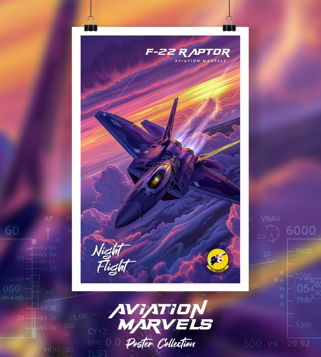 F-22 Raptor Fighter Jet Poster - Night Flight, Jet Poster, Aviation ...