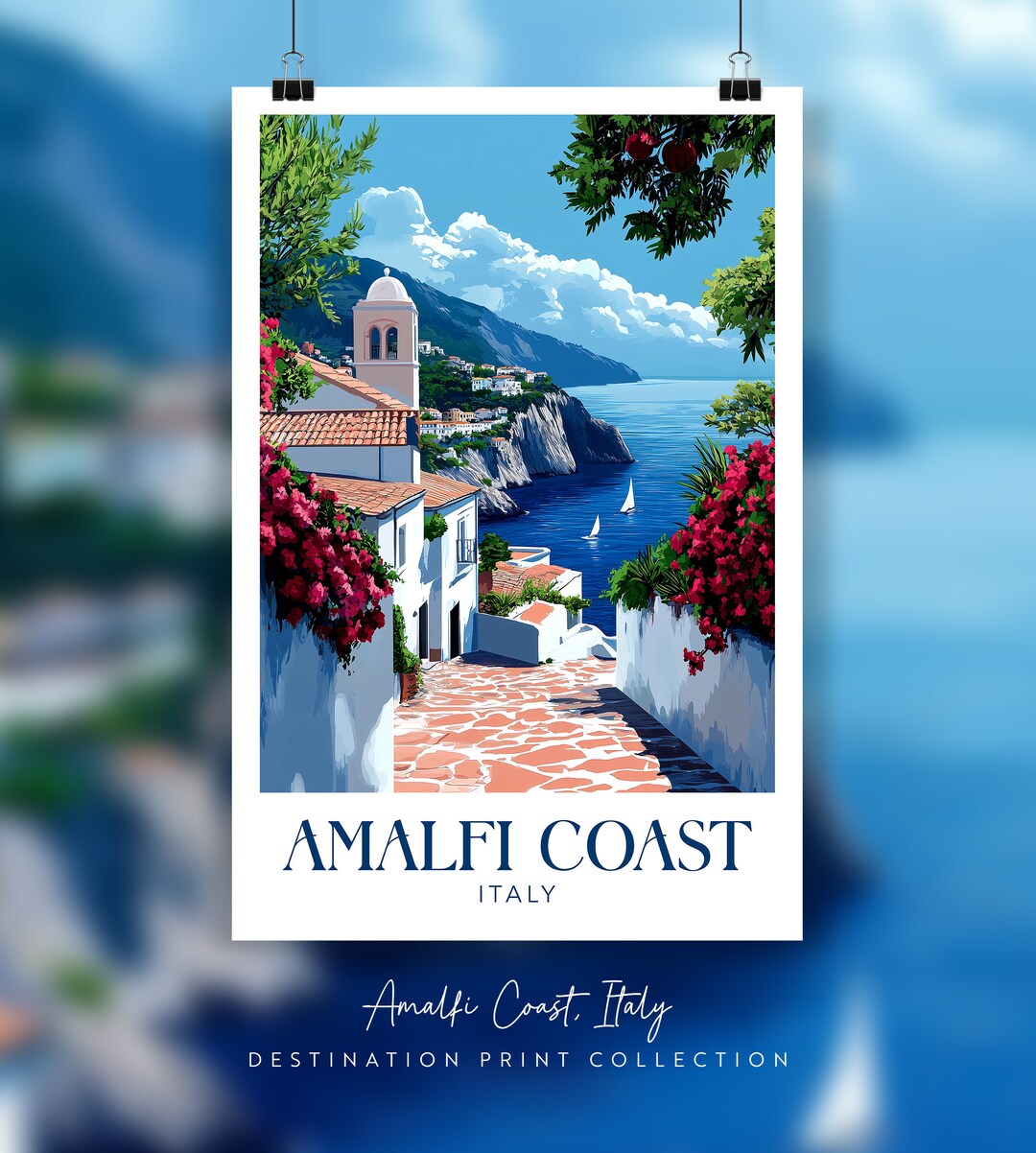 Amalfi Coast Italy Travel Poster Print, Seaside Mediterranean Village ...