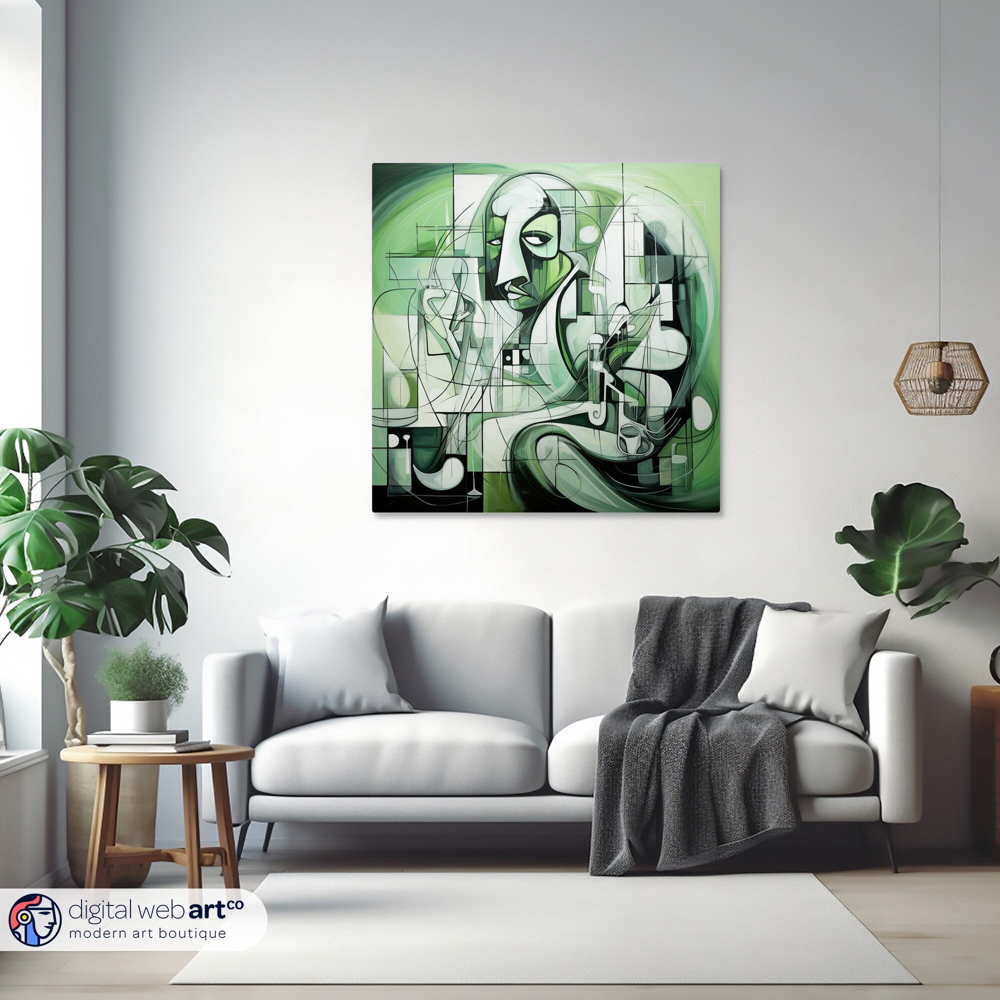 Green Modern Art, Abstract Art Gift, Modern Art Gift, Cubist Artwork ...