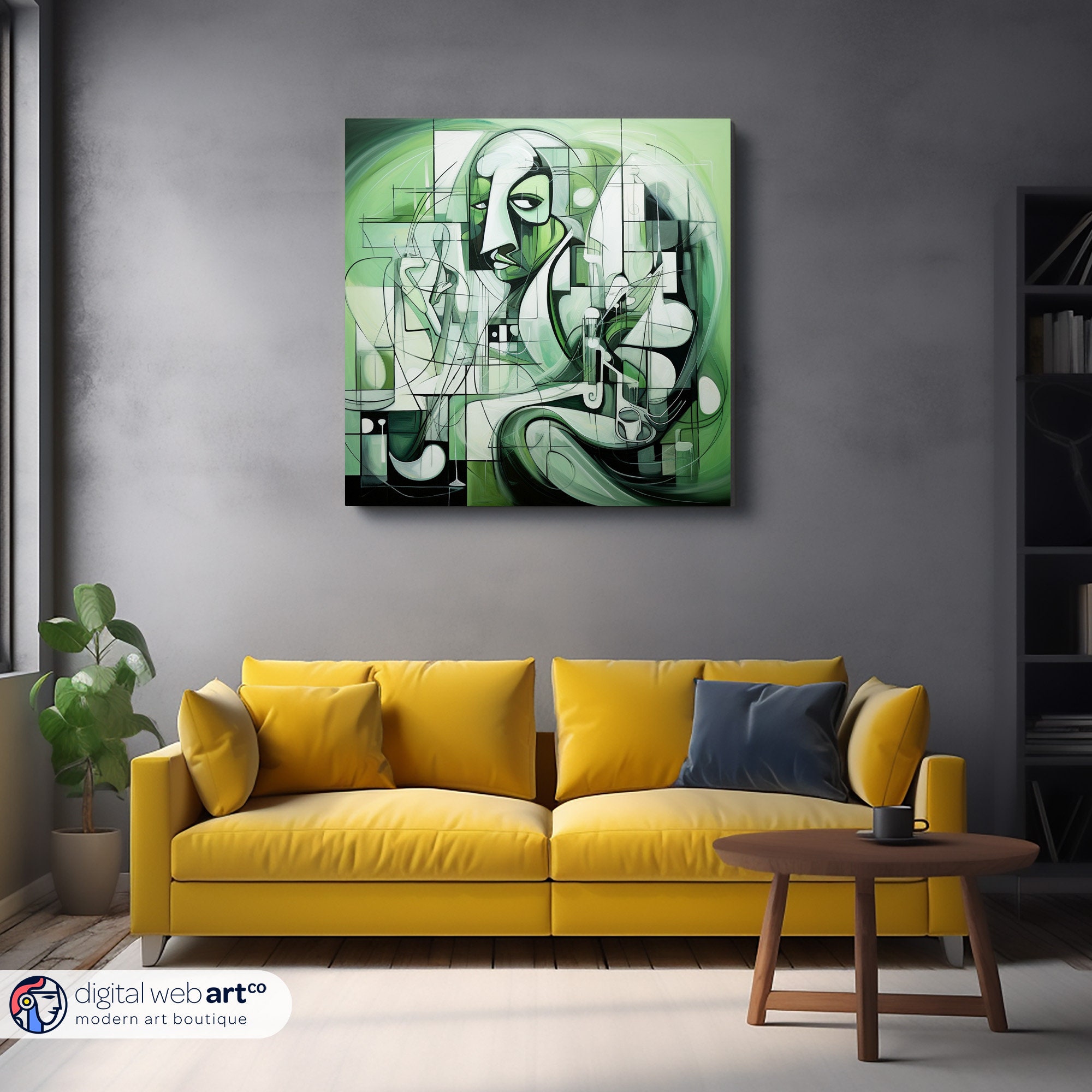 Green Modern Art, Abstract Art Gift, Modern Art Gift, Cubist Artwork ...