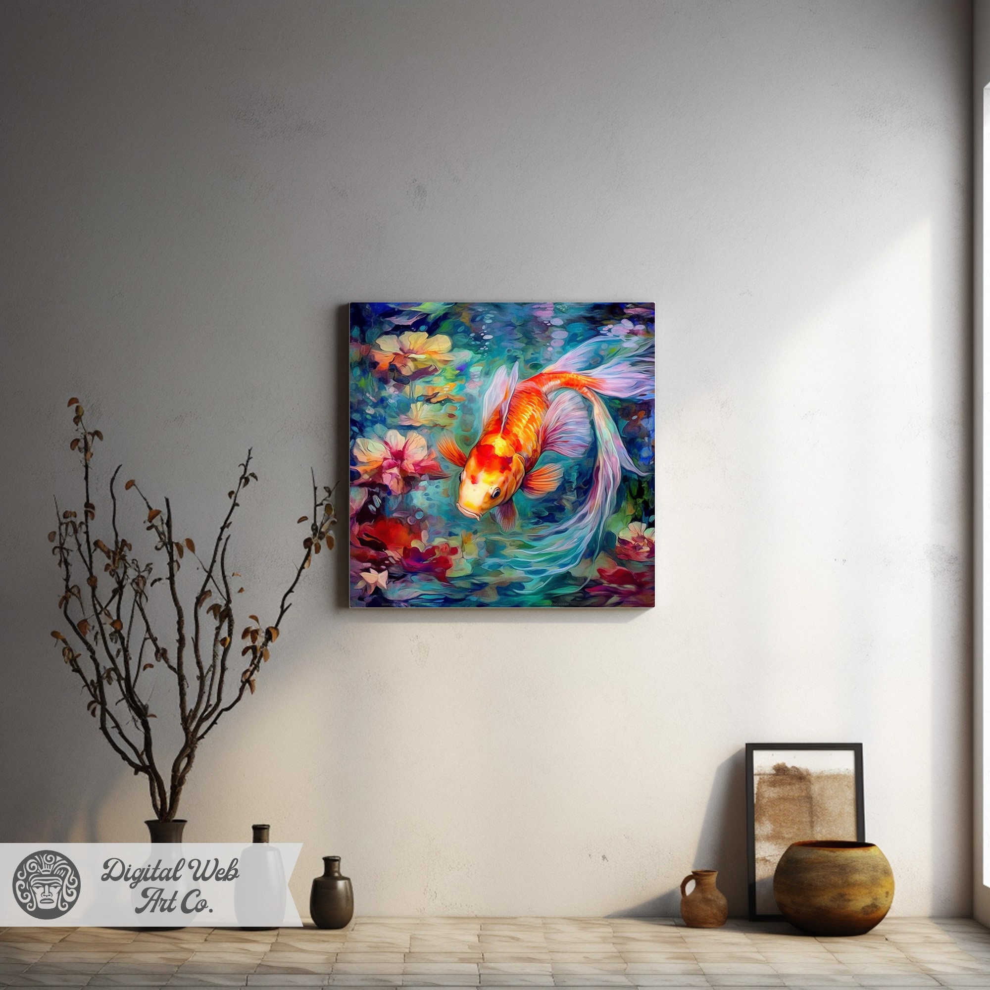 Koi in Japanese Garden, Alcohol Ink, Impasto, Koi Painting, Japanese ...