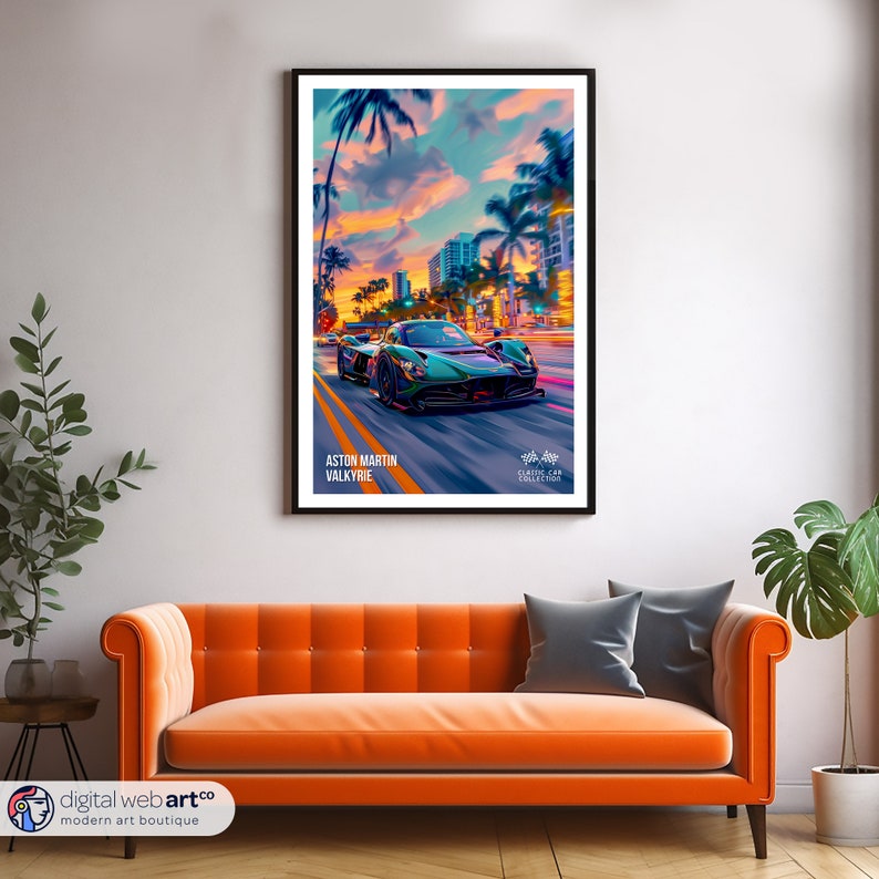 Aston Martin Valkyrie Poster – Miami Sunset, Classic Car Art - Etsy