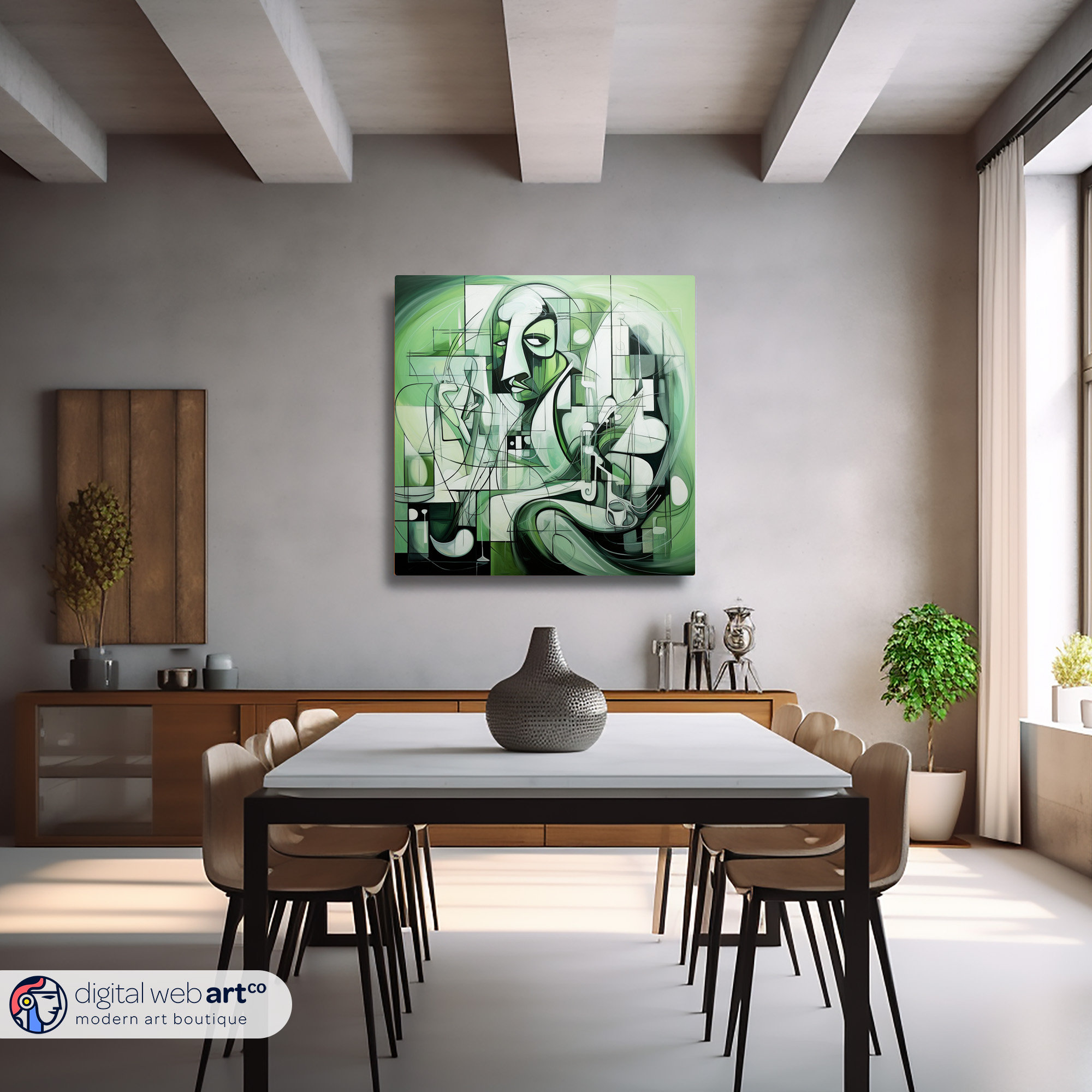 Green Modern Art, Abstract Art Gift, Modern Art Gift, Cubist Artwork ...