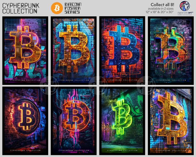 Bitcoin Logo Graffiti Art Poster BTC, Crypto, Digital Gold, HODL ...