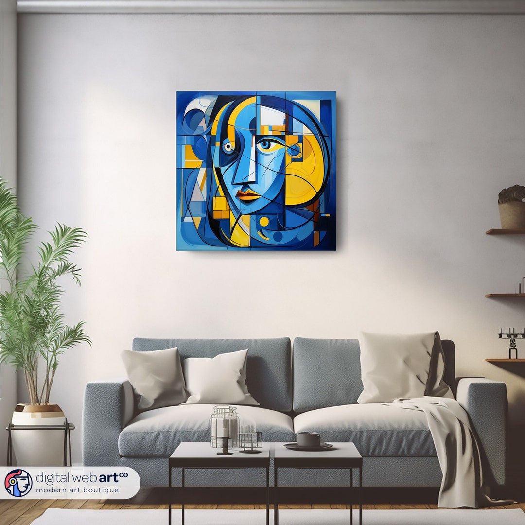 Blue and Yellow Modern Art, Abstract Art Gift, Modern Art Gift, Cubist ...