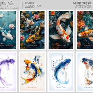 Blue and White Koi Fish Poster With Japanese Calligraphy - Cyprinus ...