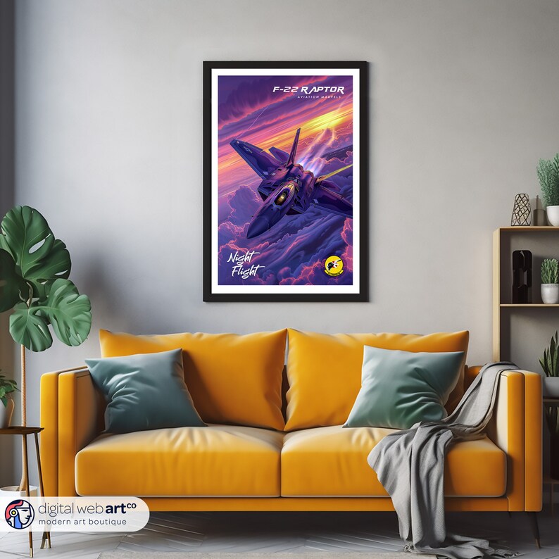 F-22 Raptor Fighter Jet Poster Night Flight, Jet Poster, Aviation Lover ...