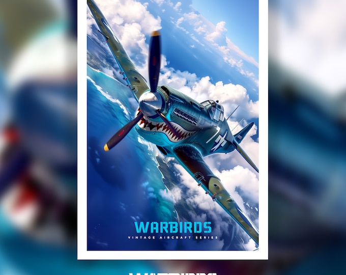 Classic Pinup P-40 Warhawk Aircraft Poster - WWII Fighter Plane Photo ...