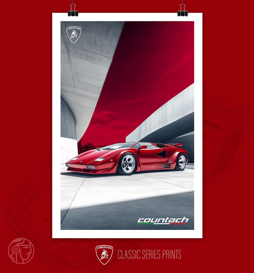 Retro Lamborghini Countach Wall Art | Vintage Car Poster for Living ...
