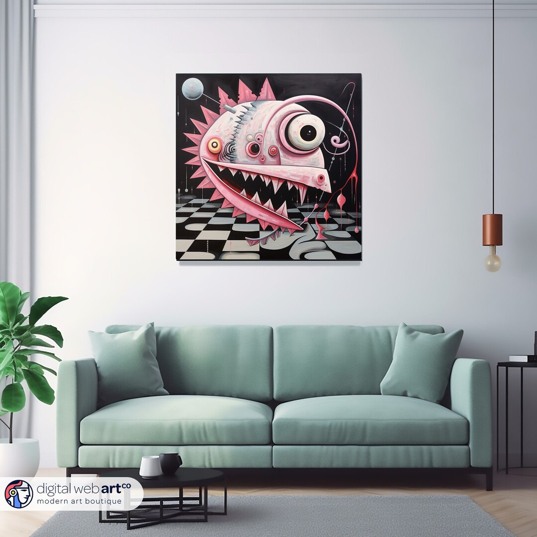 Angler Fish #6 Pink and Black Dada Style Angler Fish Artwork, Modern ...