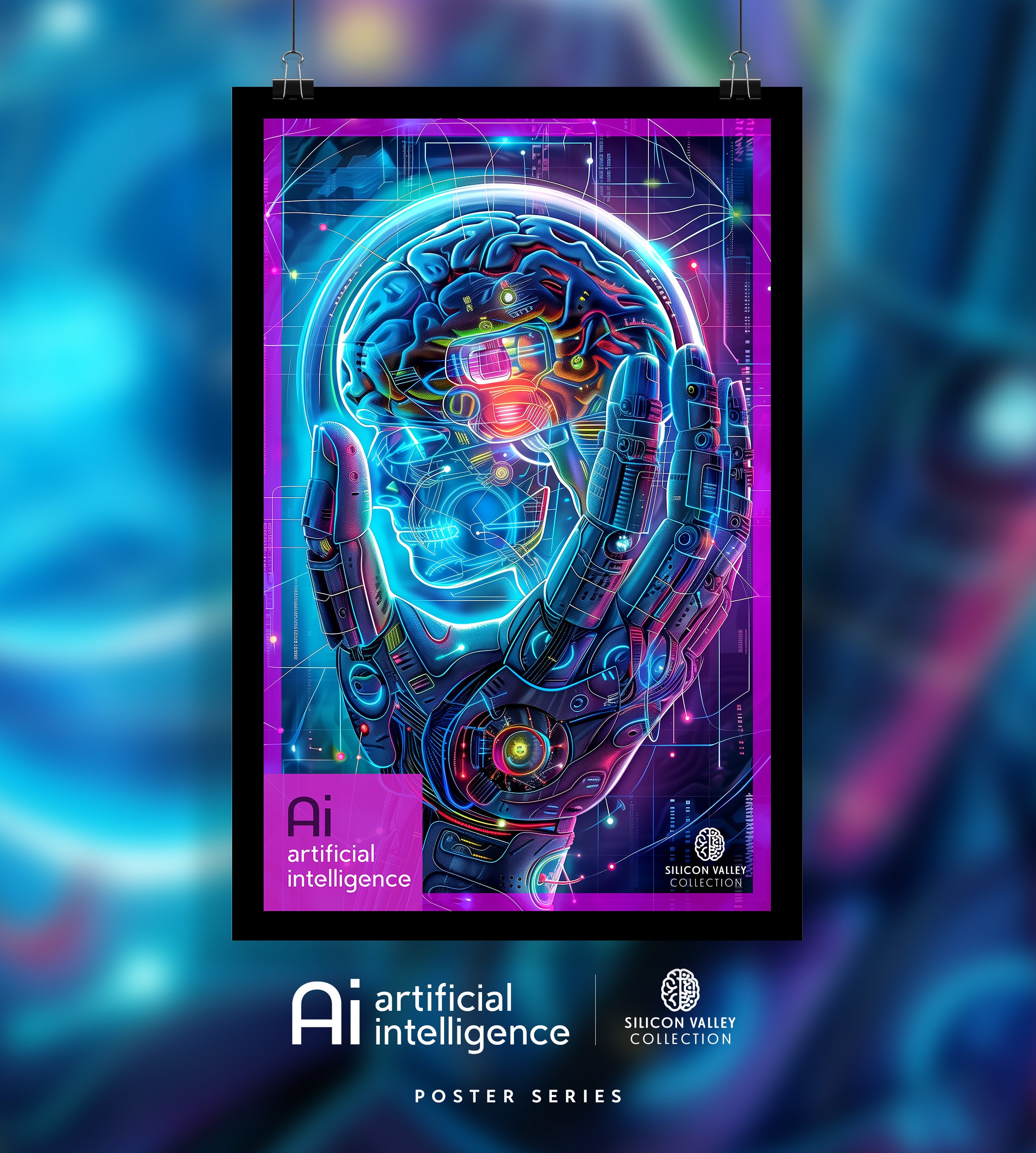 AI Artificial Intelligence Hand Poster - Robotic Ai Hand With Ai Brain ...