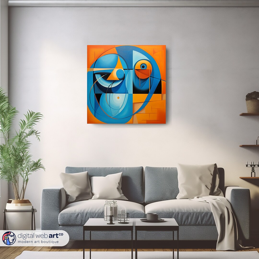 Blue and Orange Abstract Art, Abstract Art, Modern Art Gift, Cubist ...