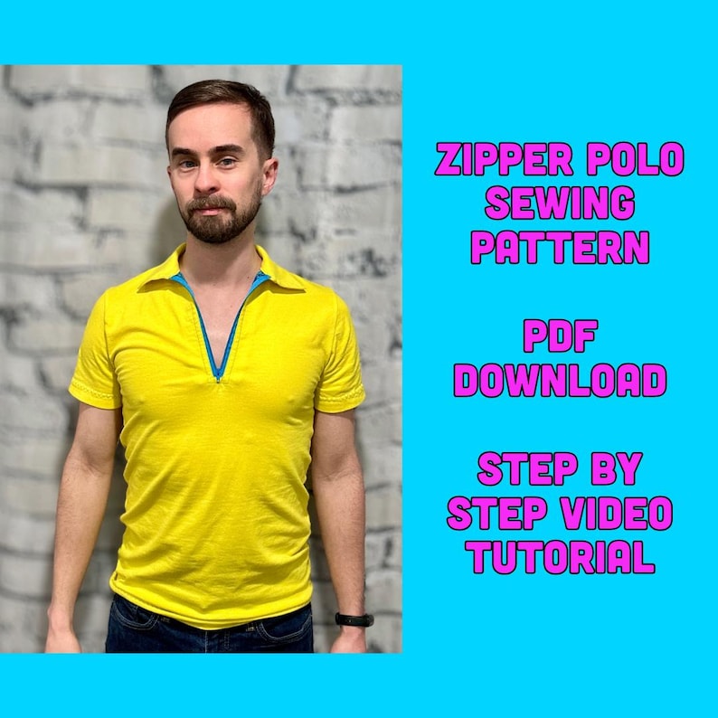 Men's Zipper Polo Shirt Sewing Pattern – PDF Instant Download – DIY ...
