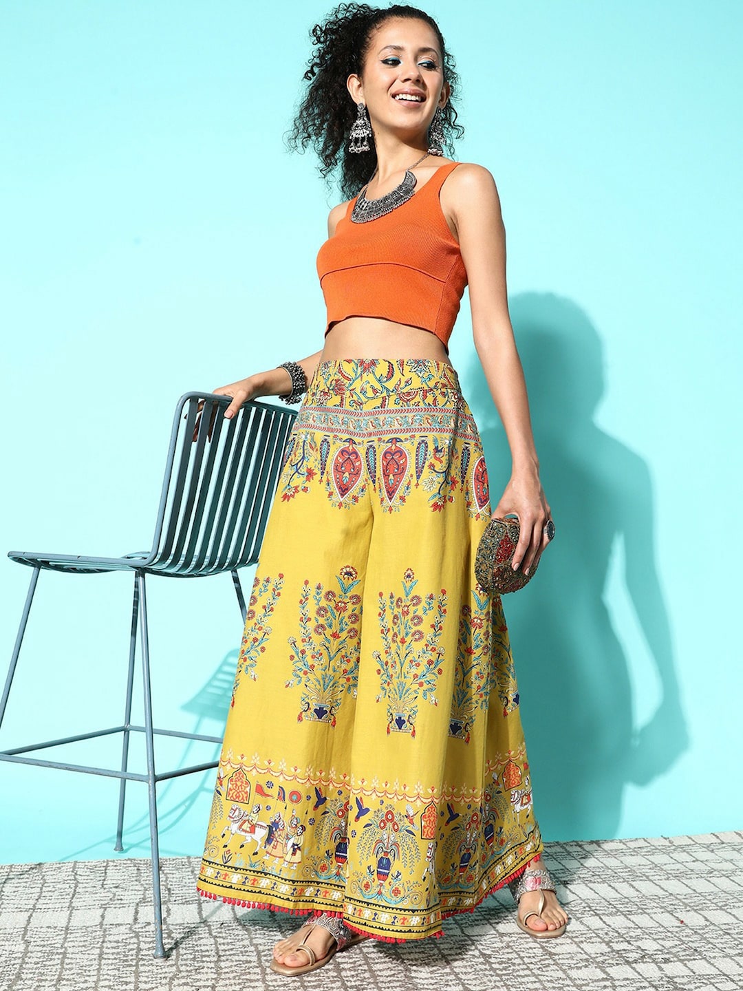 Women Palazzo Pants Floral Printed Flared Ethnic Pants, Wide Pants ...