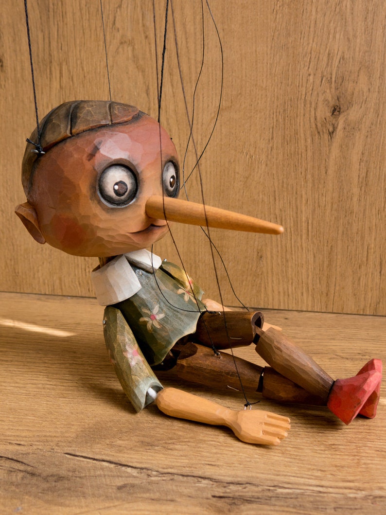 Wooden Pinocchio Puppet 11.8" / 30cm (green) – Hand-carved String ...